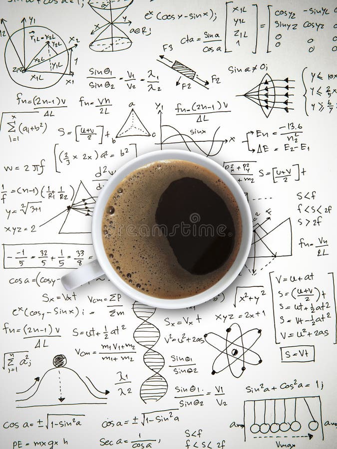Hot Americano Coffee on Math and Science Paperwork Stock Photo - Image ...