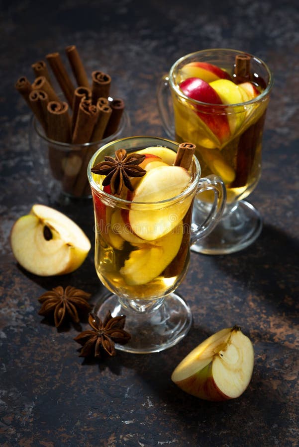 Hot Apple Tea with Spices on Dark Background, Vertical Top View Stock ...