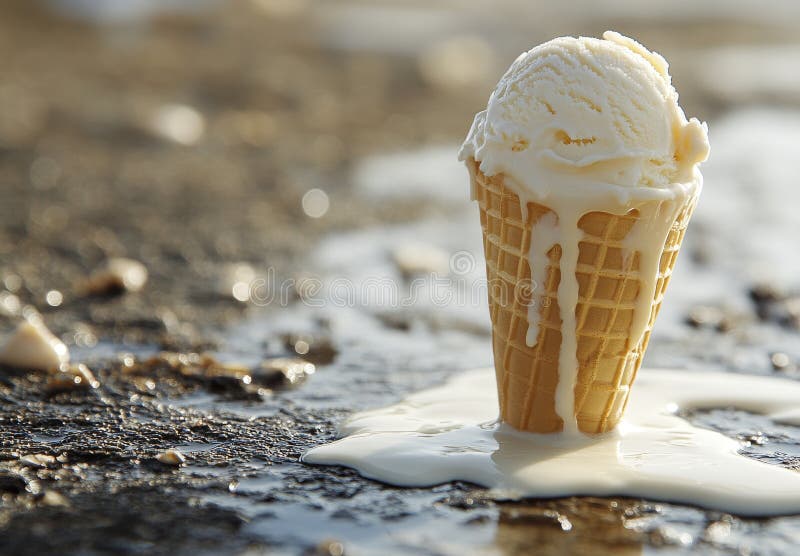 Hot Asphalt Road with a Melted Ice Cream Cone, a Typical Summer Outdoor ...