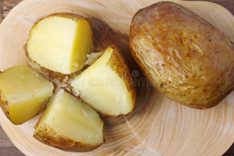 Hot Baked Potato on Rustic Wooden Table Stock Image - Image of healthy ...