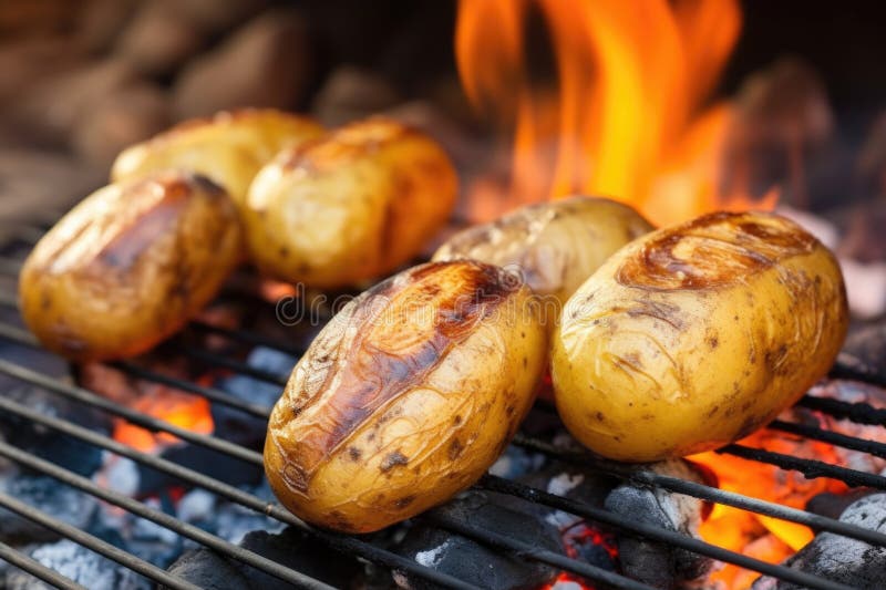 Hot Baked Potatoes Lying Next To Dwindling Fire Stock Image - Image of ...