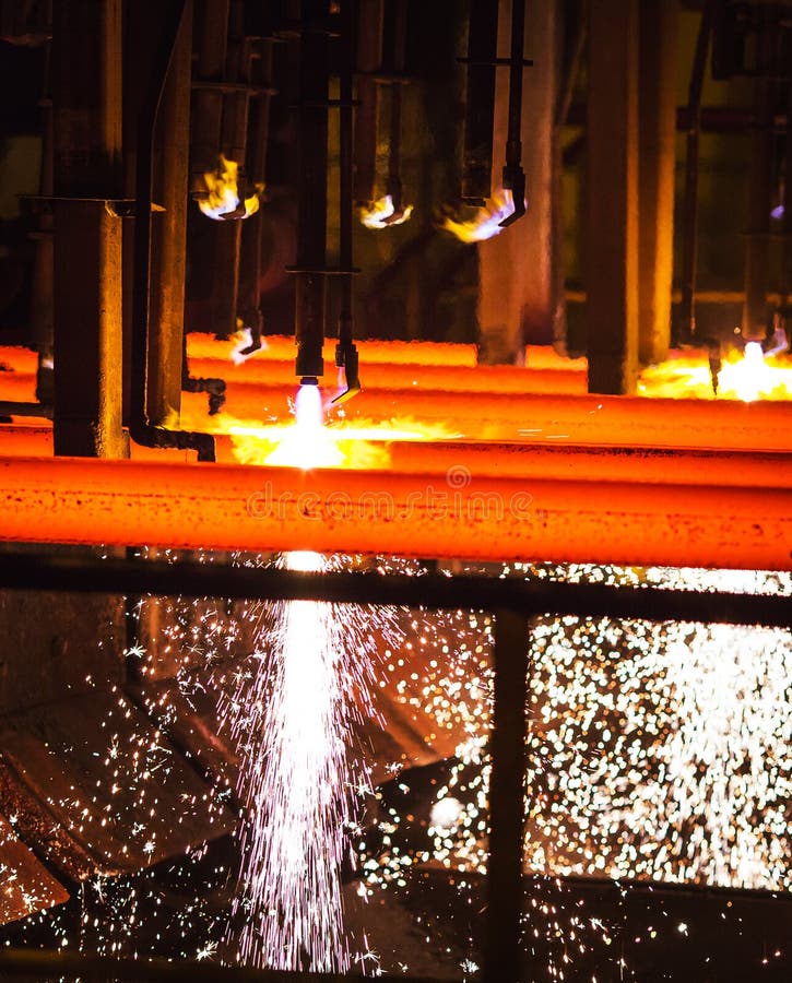 Hot Billet Bloom Continuous Casting, Also Called Strand Casting. Stock ...