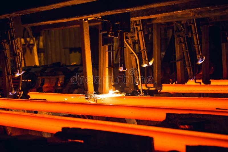 Hot Billet Bloom Continuous Casting, Also Called Strand Casting. Stock ...