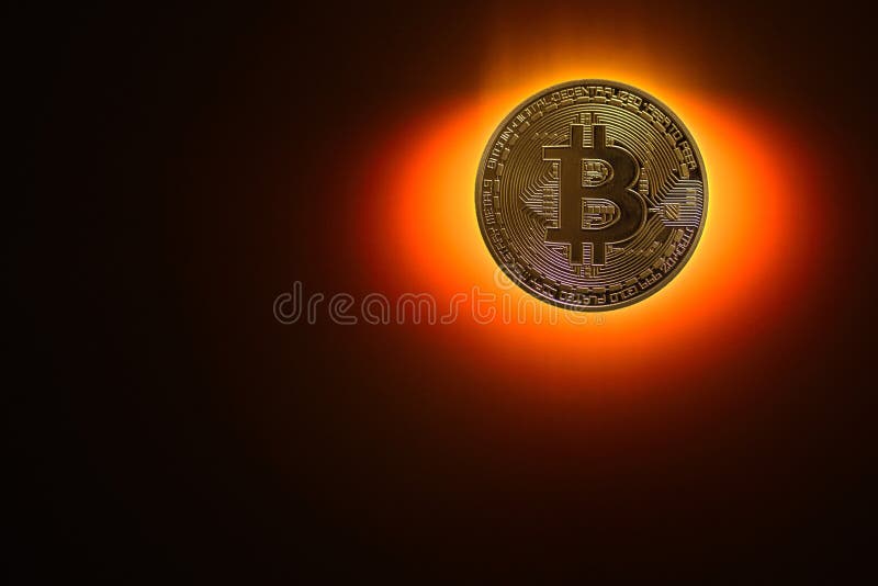 Hot Bitcoin instead of a on Black Background Stock Photo - Image of ...