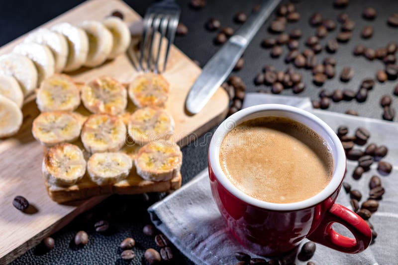 Hot Black Coffee Americano White Bread Banana Stock Photos - Free ...