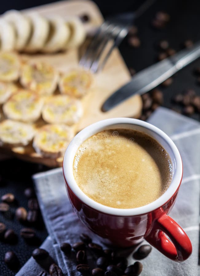 Hot of Black Coffee or Americano Coffee with White Bread and Banana ...