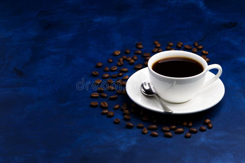 Hot Black Coffee on a Blue Background Stock Image - Image of fresh ...