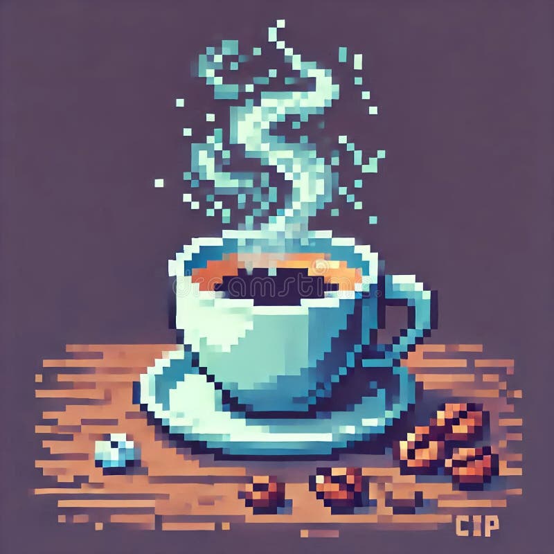 Hot Black Coffee Vector Design, Pixel Art Stock Illustration ...
