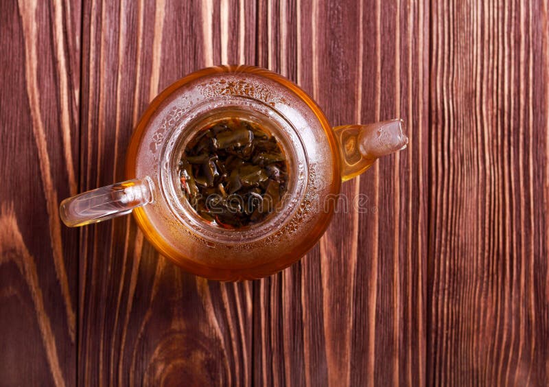 Hot Black Tea in Glass Tea Pot, Overhead Stock Image - Image of ...