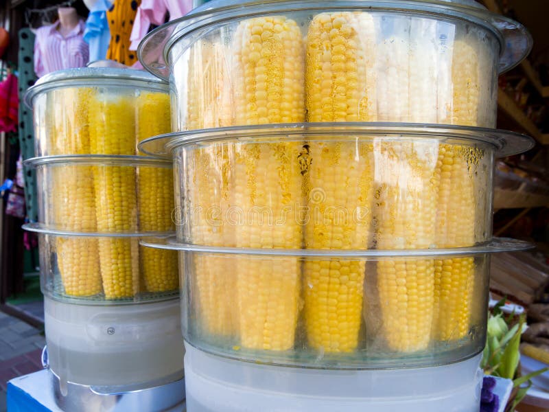Hot Boiled Corn Counter in a Double Boiler Stock Image - Image of south ...