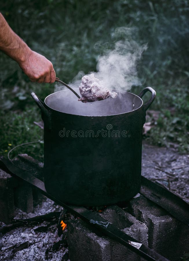 Hot boiled meat stock photo. Image of cook, steam, colander - 93750390