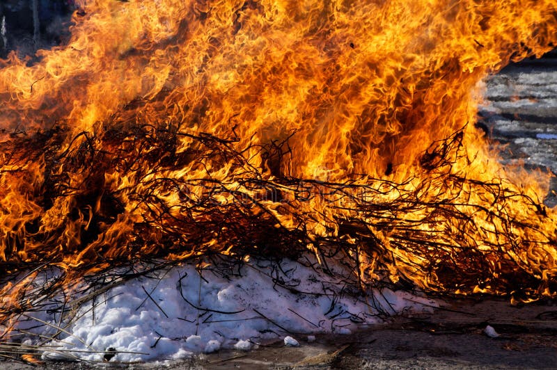 Hot Bonfire in the Snow. Waiting and the Arrival of Spring Stock Photo ...