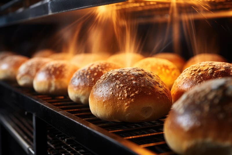 Hot Bread in Oven. Fresh Buns from the Oven Stock Illustration ...