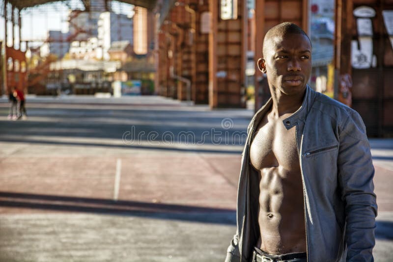 Hot Buff Black Man Posing in City Park Stock Photo - Image of macho ...
