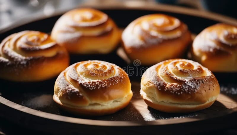 Hot buns in a bakery. stock illustration. Illustration of breakfast ...