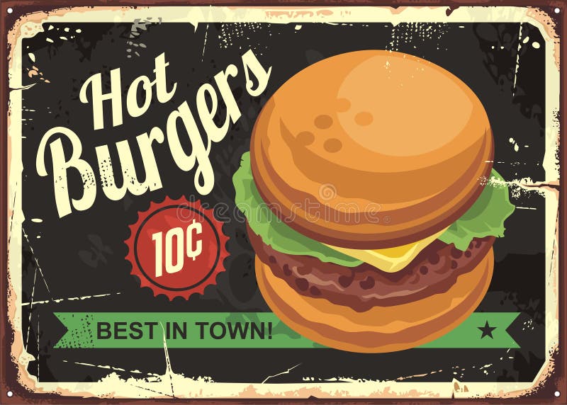 Retro burger sign stock vector. Illustration of grungy - 27438801