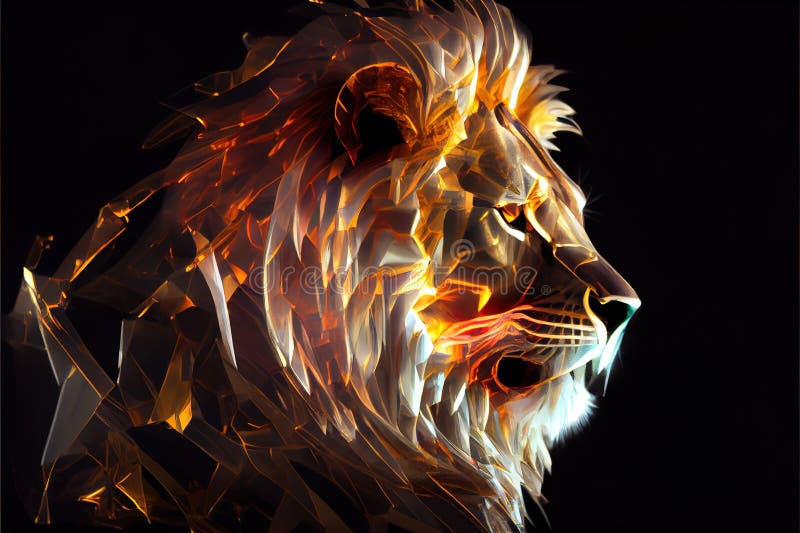 Hot Burning Lion Head Poster. AI Render. Stock Illustration ...