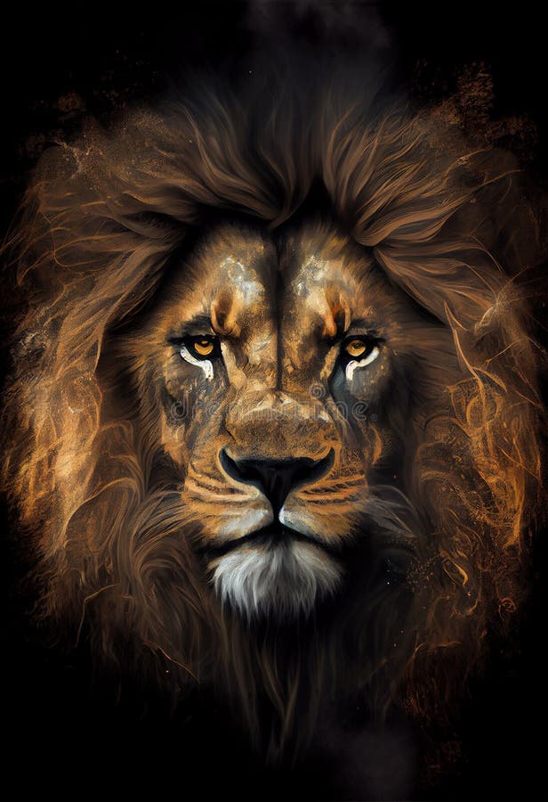 Hot Burning Lion Head Poster. AI Render. Stock Illustration ...