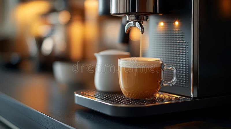 Hot Cappuccino Being Brewed Espresso Machine Kitchen Counter Stock ...
