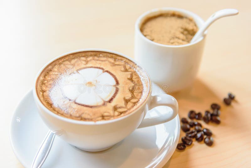 Hot Cappuccino Coffee with Nice Pattern Foam Stock Photo - Image of ...