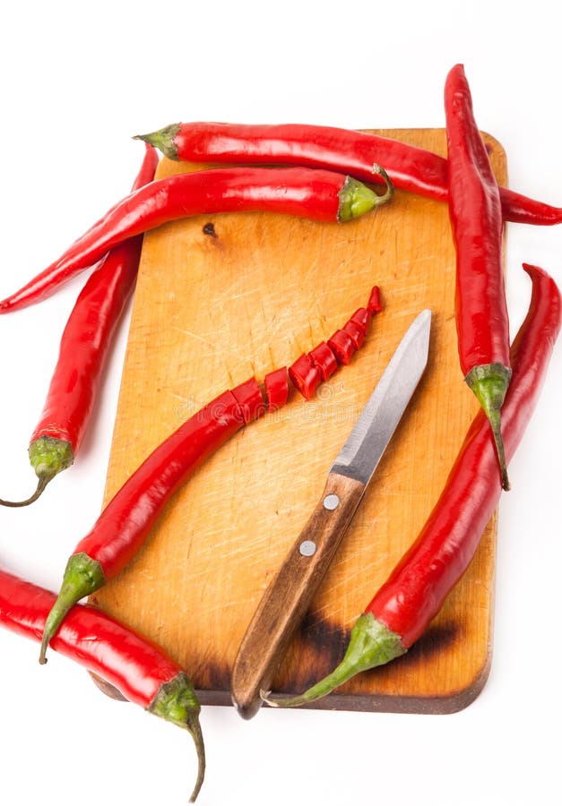 Hot Capsicum Chili Pepper and Knife on Board Stock Photo - Image of ...