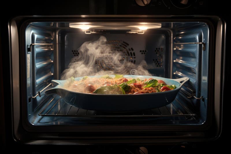 A Hot Casserole with Vegetables and Meat is Cooking in a Modern Oven ...