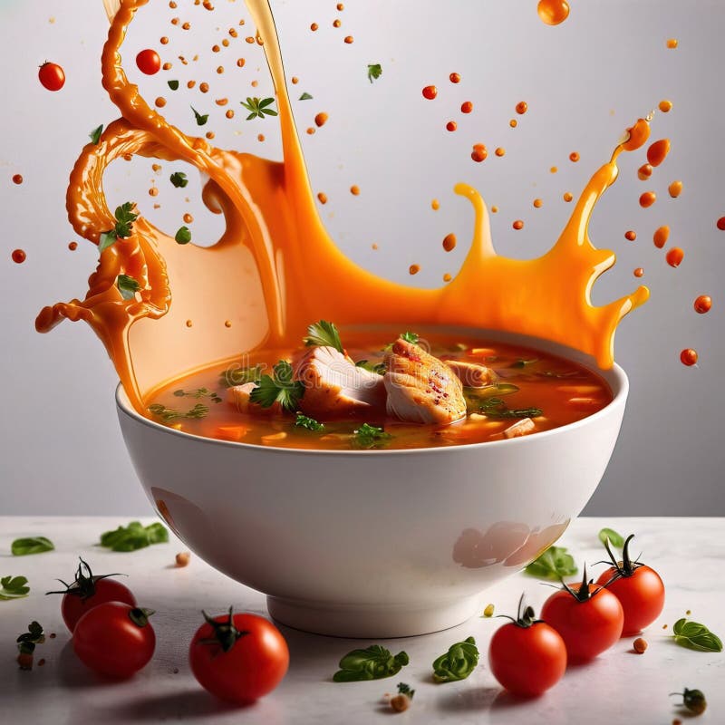 Hot Chicken and Vegetable Soup with Dynamic Splash Effect Stock ...