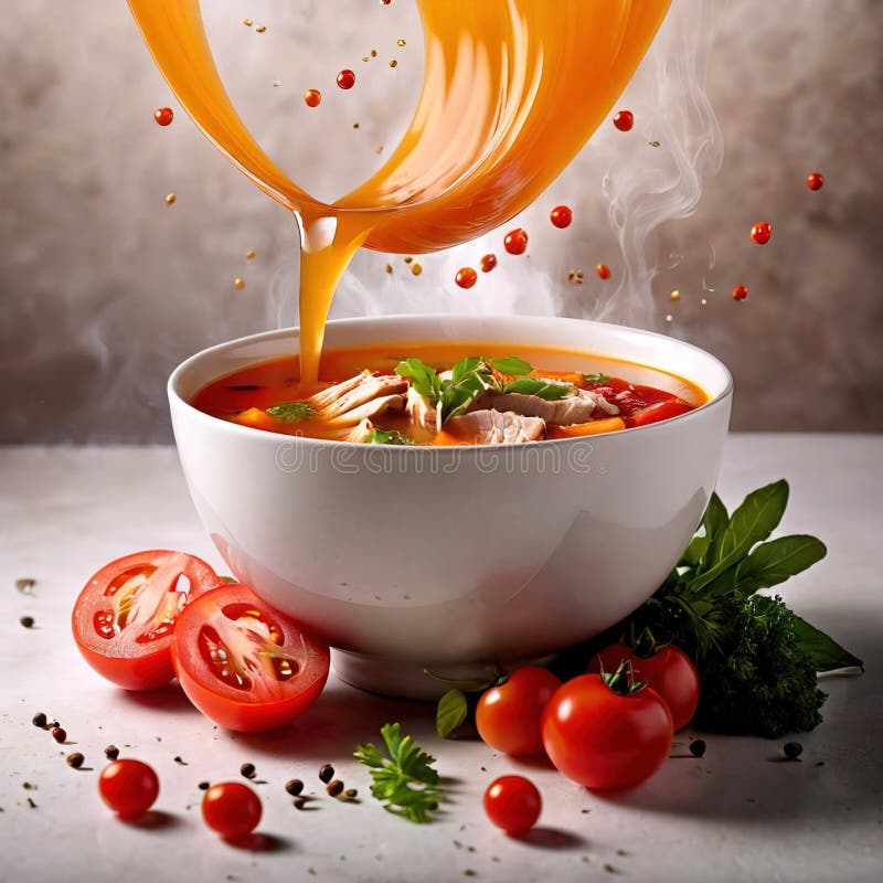Hot Chicken and Vegetable Soup with Dynamic Splash Effect Stock ...