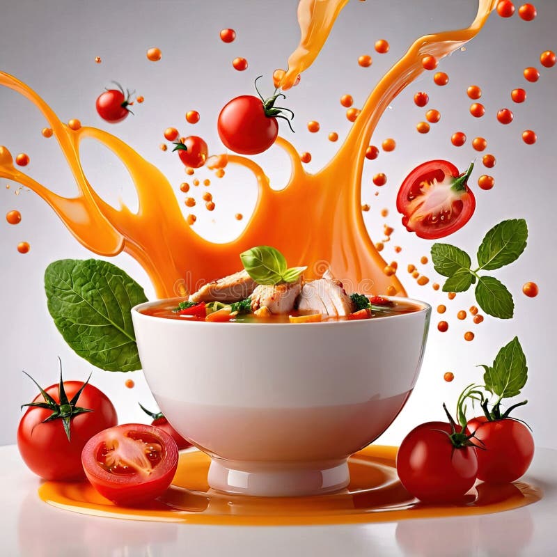 Hot Chicken and Vegetable Soup with Dynamic Splash Effect Stock ...