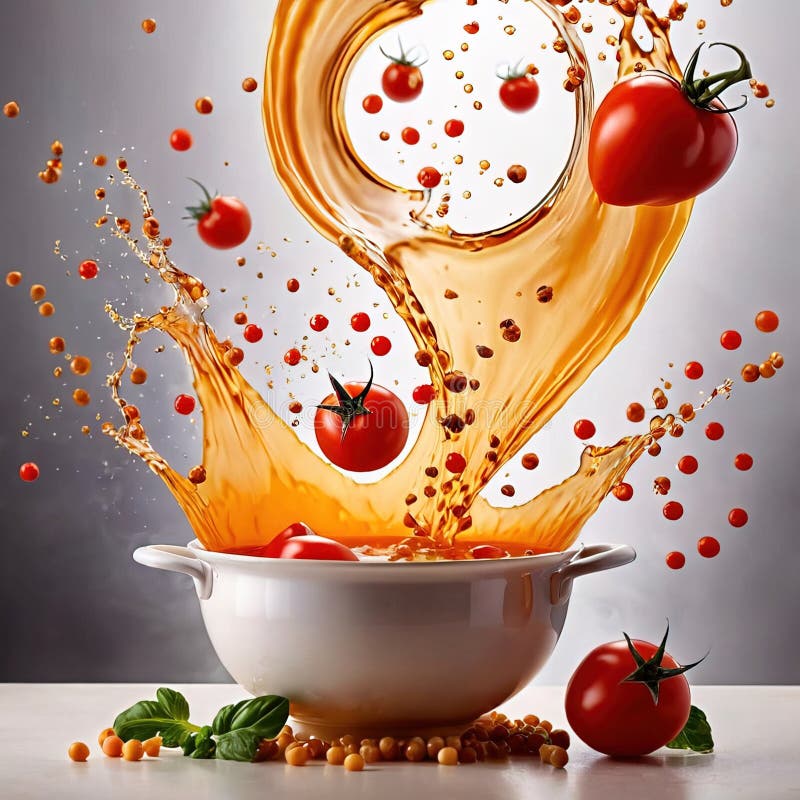 Hot Chicken and Vegetable Soup with Dynamic Splash Effect Stock ...