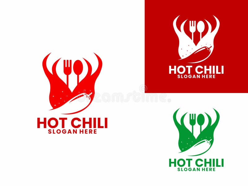 Hot Chili Logo with Fire, Spoon and Fork. Hot Food Logo Design. Spicy ...