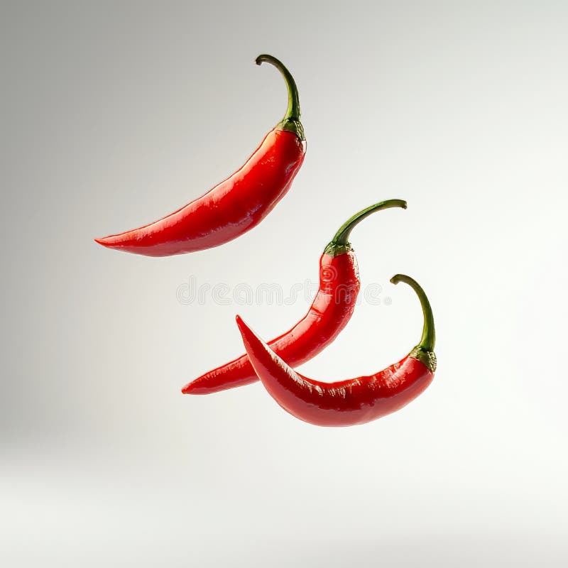 Hot Chili Pepper Falling Isolated White Background Full Depth Field ...