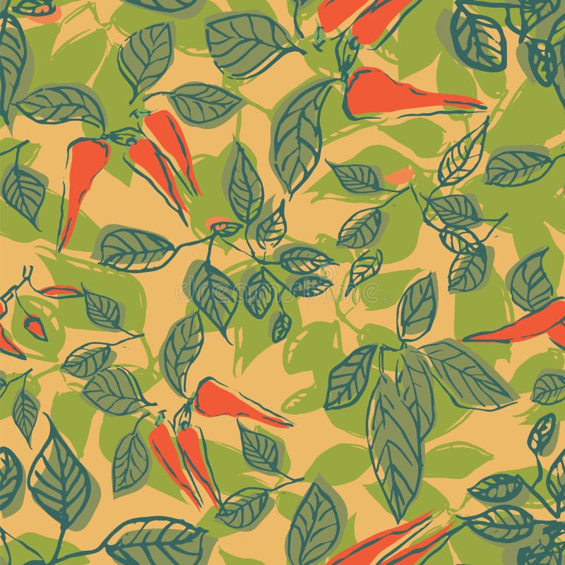 Hot Chilli Pepper Leaves Seamless Repeat Pattern Design Stock Vector ...