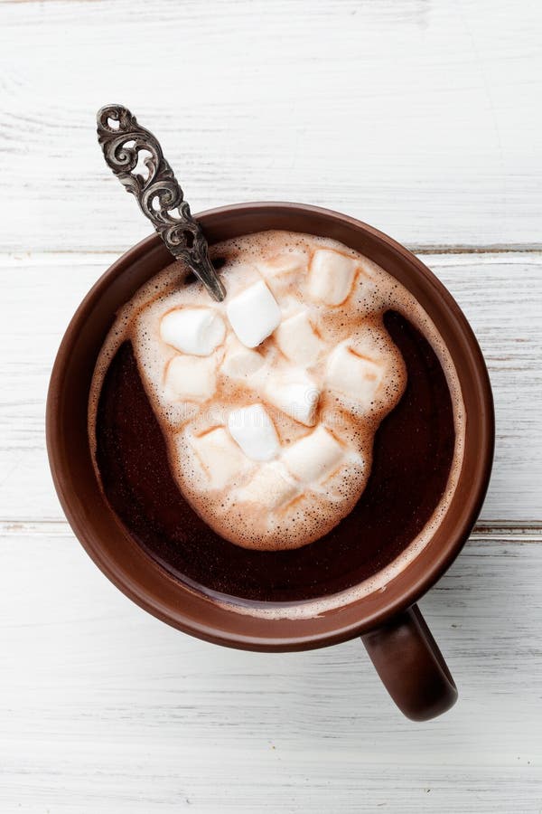 Cup of Hot Chocolate on Wooden Rustic Table from Above. Delicious ...