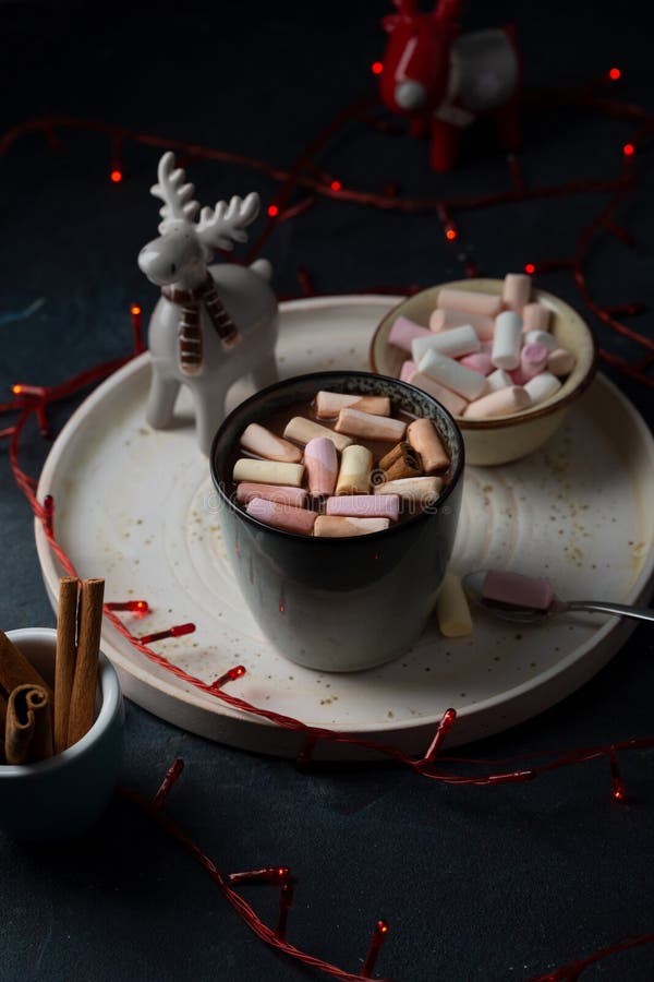 Hot Chocolate Beverages with Marshmallow, Holiday Concept Stock Image ...