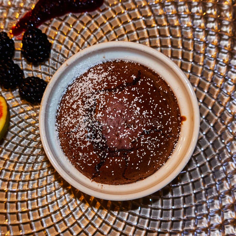Hot Chocolate Cake with Liquid Core in the Baking Tin Stock Photo ...
