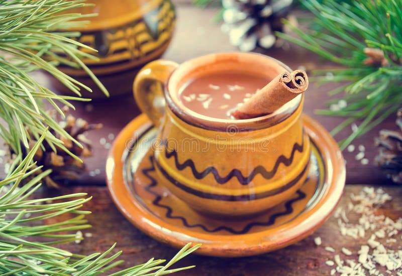 Hot Chocolate with Cinnamon in a Rustic Ware Stock Photo - Image of ...