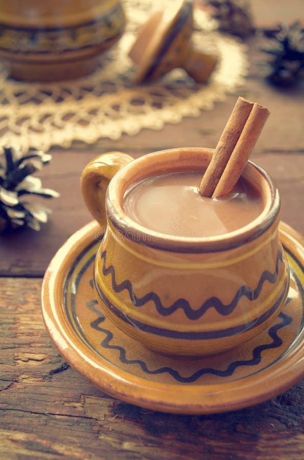 Hot Chocolate with Cinnamon in a Rustic Ware Stock Image - Image of ...