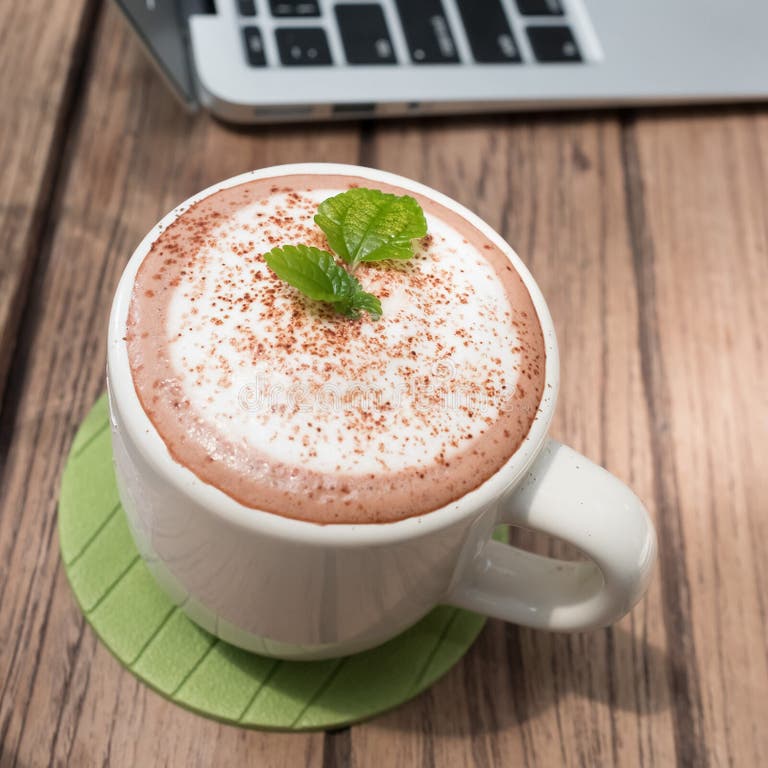 Hot chocolate and computer stock image. Image of space - 79769599