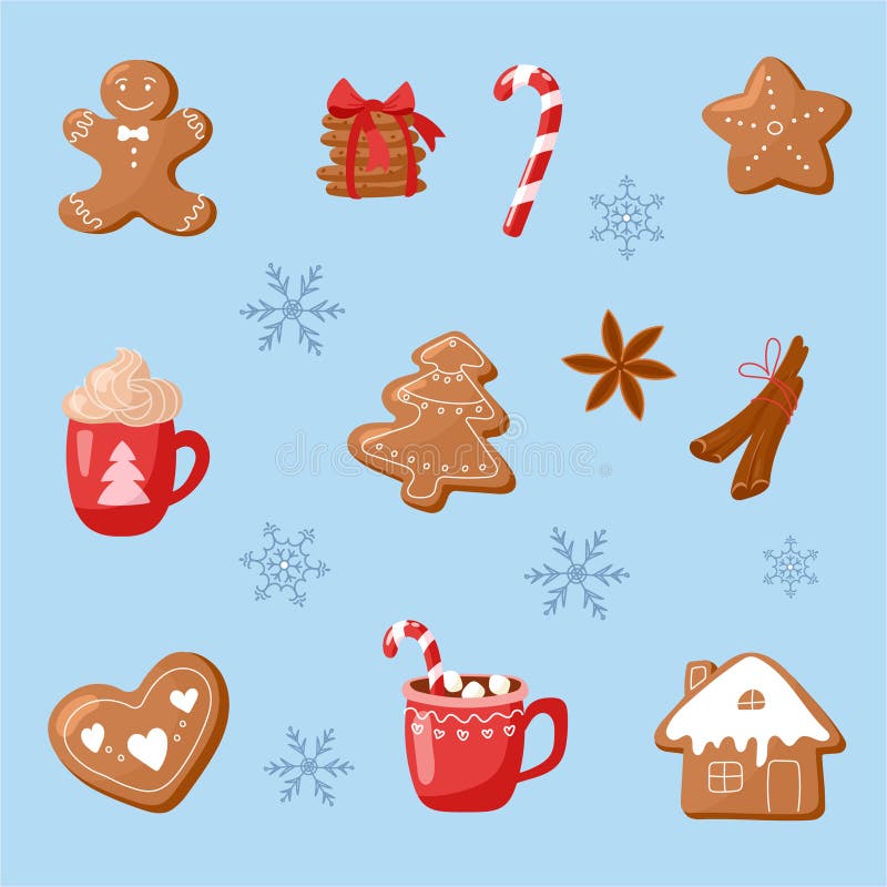 Hot Chocolate, Gingerbread, Cinnamon, Lollipop. Set of Vector ...