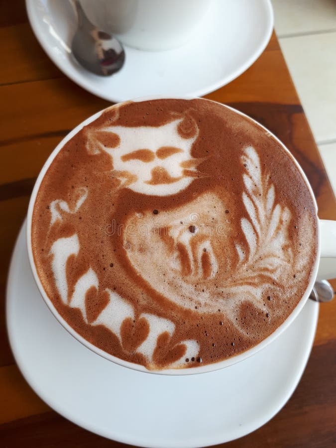 Hot Chocolate Latte Art Cat with Tail Stock Photo - Image of tail ...