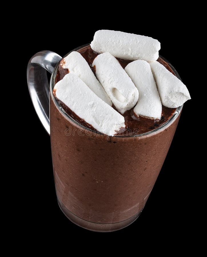 Hot Chocolate with Marshmallow. Isolated on a Dark Background Stock ...