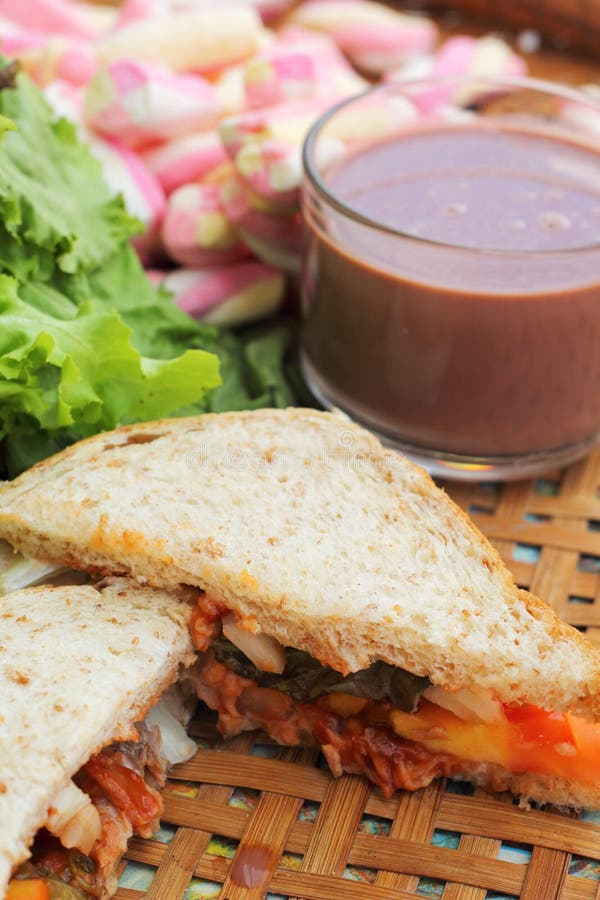 Hot Chocolate and Marshmallows Pink Tuna Sandwich. Stock Image - Image ...