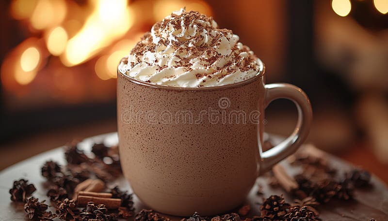 Hot Chocolate Milk, Cream, Frothy Drink, Dessert Generated by AI Stock ...