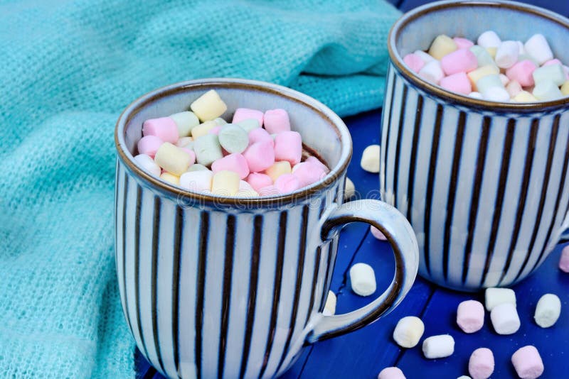 Hot Chocolate with Mini Marshmallows on Wooden Table Stock Image ...