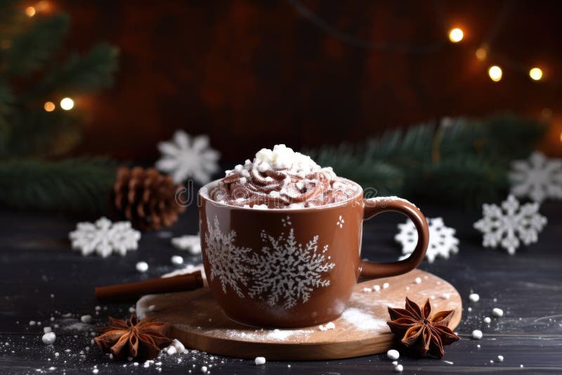 Hot Chocolate in a Mug, Surrounded by Snowflakes on a Table Stock Image ...