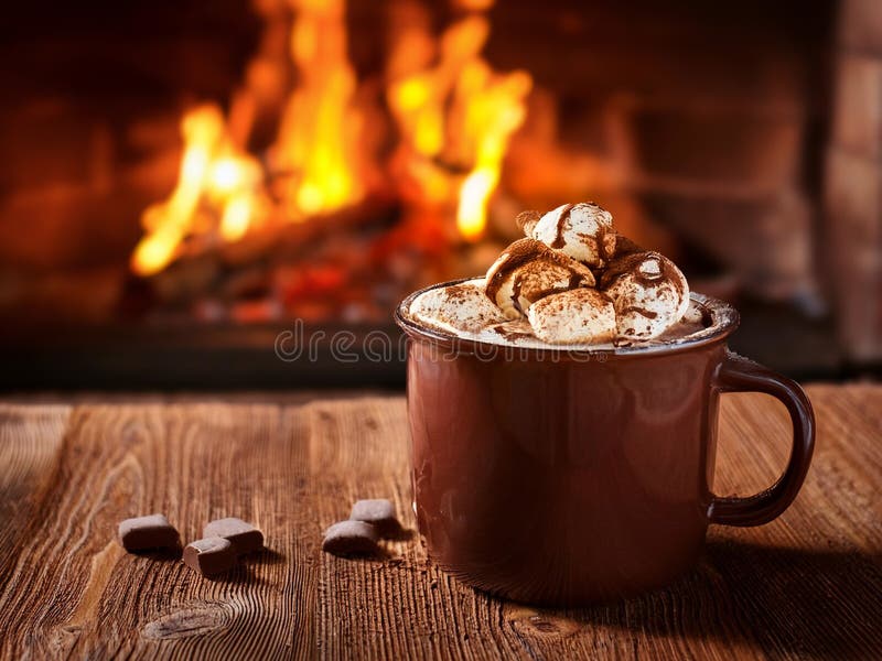 Hot Chocolate by and Open Fire Winter Cosy Stock Illustration ...