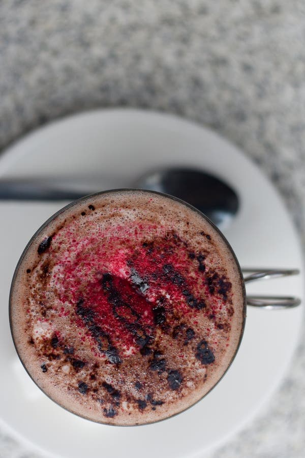 Hot Chocolate with Raspberry Powder. Stock Image - Image of spoon ...