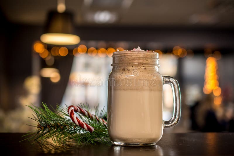 Hot Chocolate with a Red and White Candy Cane Stock Photo - Image of ...