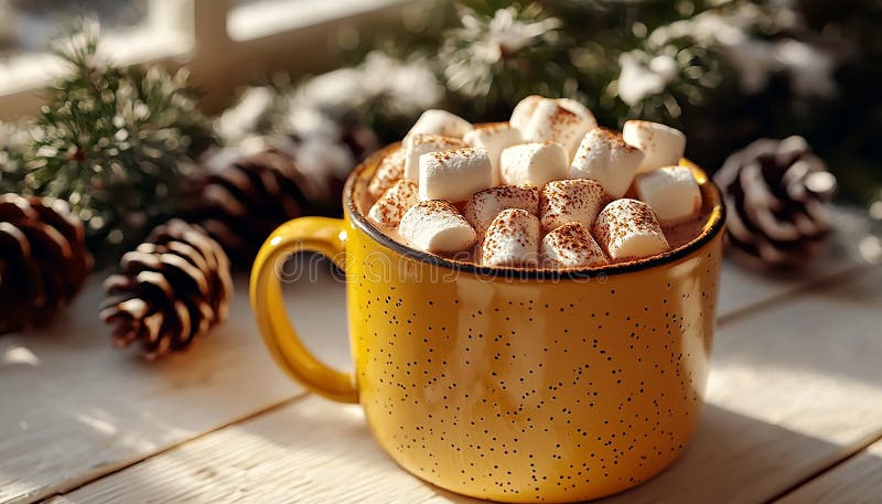 Hot Chocolate on Rustic Table in Winter Season Generated by AI Stock ...